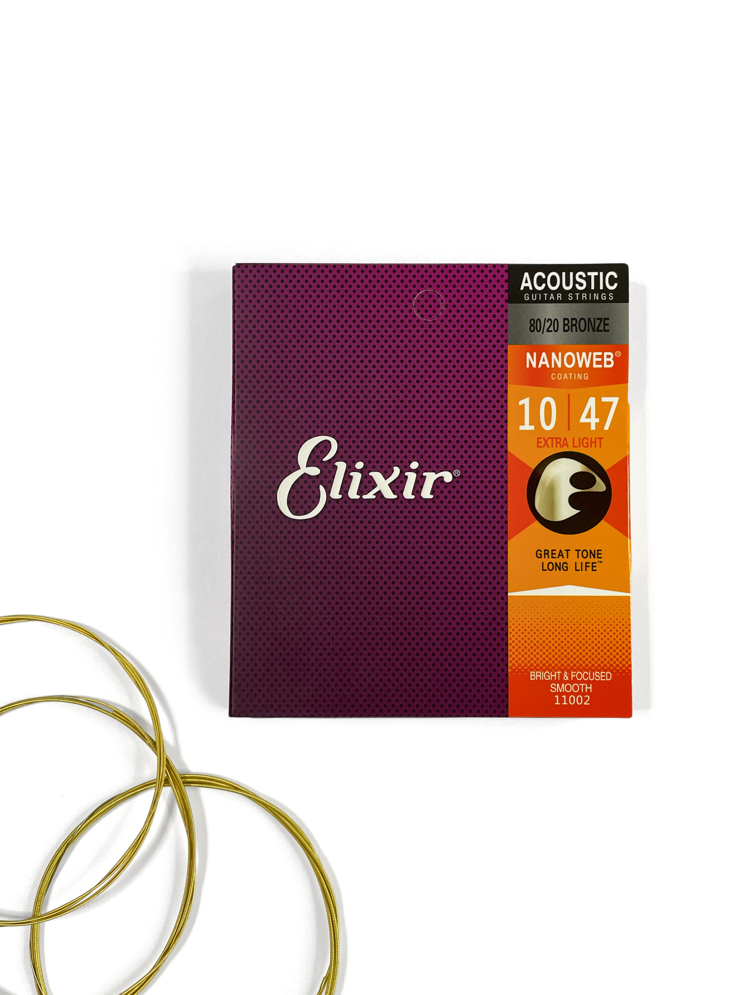 Струны для акустической гитары Elixir 80/20 Bronze Nanoweb Extra Light 11002, 6 металлических струн, 10-47