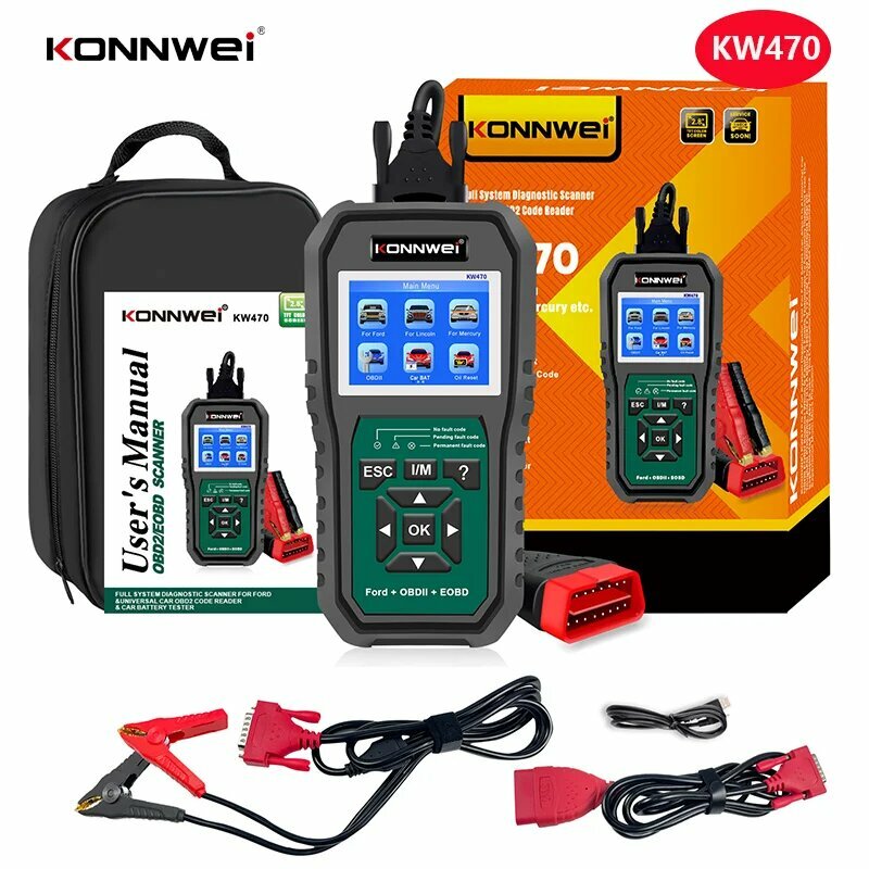 Konnwei KW470 Автомобильный сканер OBD2 Полные функции OBDII ABS SRS Инструмент сканирования для Ford с активным тестом 3, инструмент сброса сервисного масла/SAS/BMS