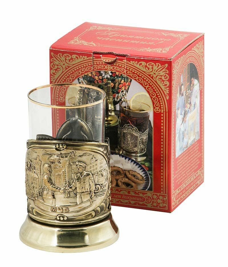 Подстаканник "МЧС" (стакан - стекло с зол. ободком, картонная коробка) ПДЛ-445КС