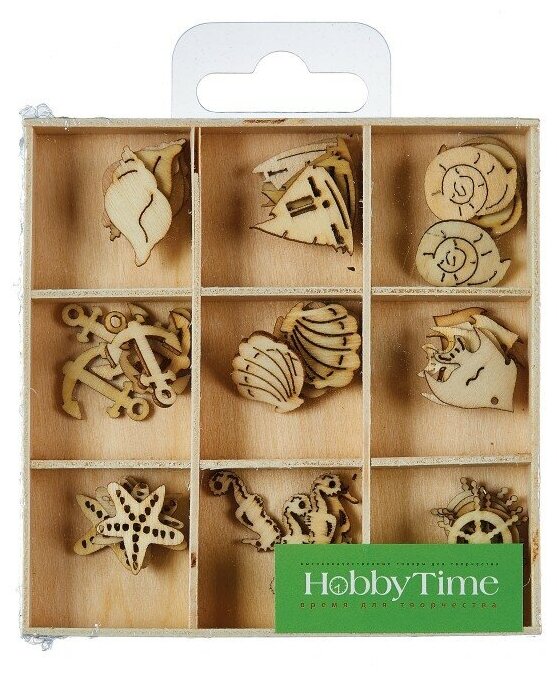 Декор из дерева. Натуральный, Набор №31 "морская фантазия" В деревянном органайзере