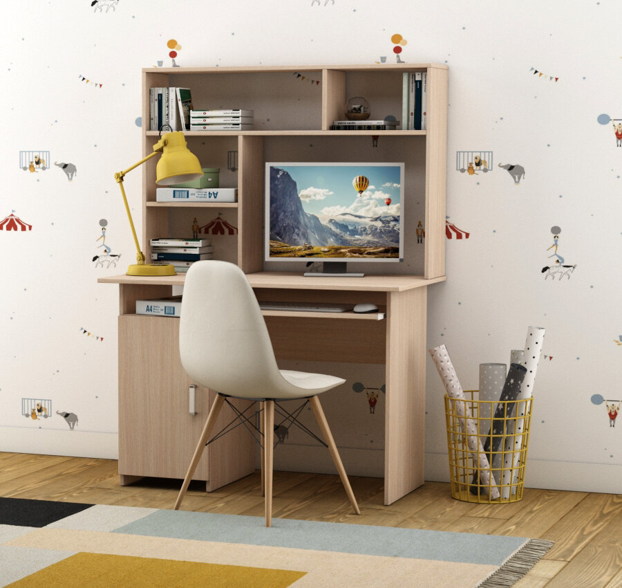 Стол письменный, стол компьютерный Лайт (Ньюкасл) 2К с надстройкой дуб молочный