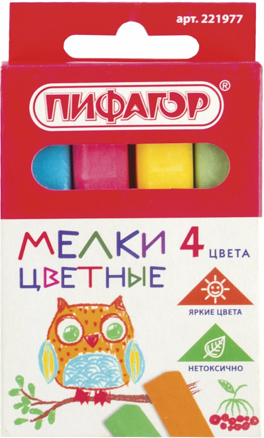 Мел цветной Пифагор набор 4 штуки, квадратный (НМЦ 4)