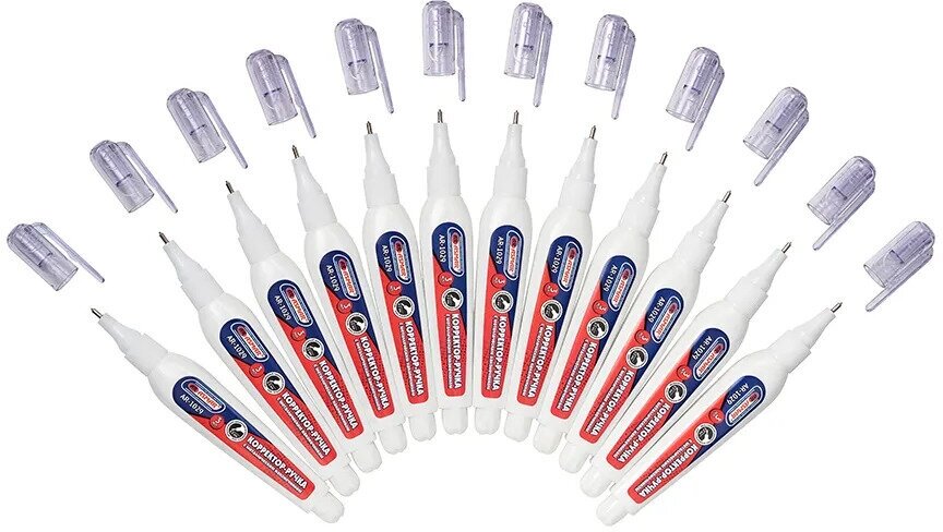 Набор замазка / ручка-корректор штрих жидкость канцелярская, 12 шт, 3 мл