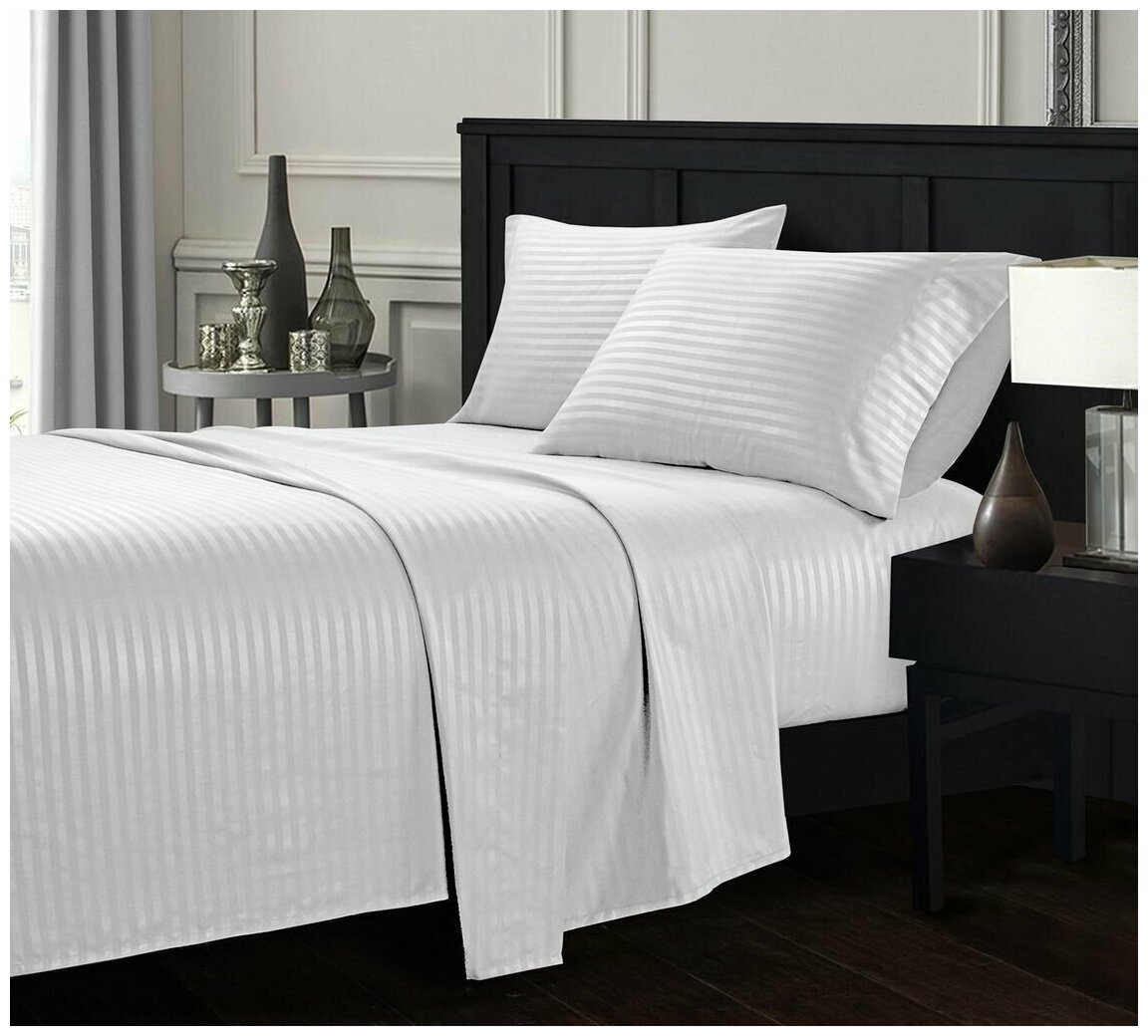 Простыня из страйп-сатина 240 х 260 - М - 125 - Белый 1х1