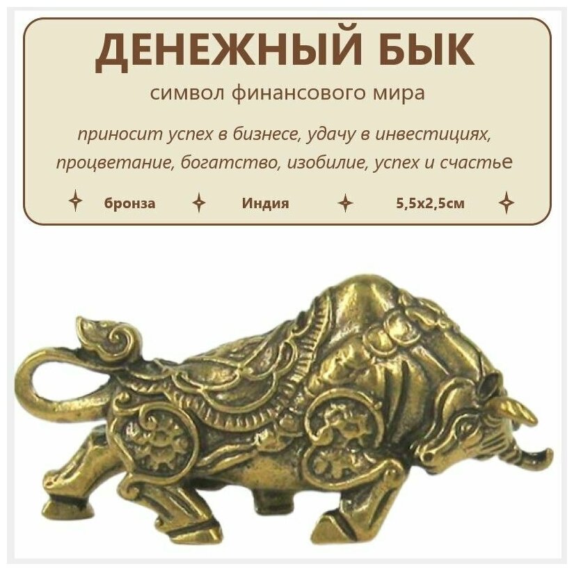 Фигурка Денежный Бык - символ финансового мира 26х54мм, бронза