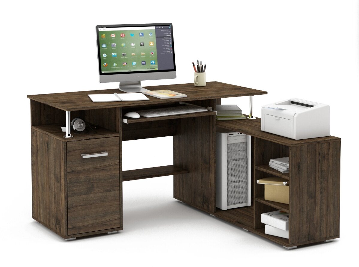 Компьютерный стол "Амбер (Реал) 10К", ЛДСП, угловой, с отделением для системного блока и полкой для клавиатуры