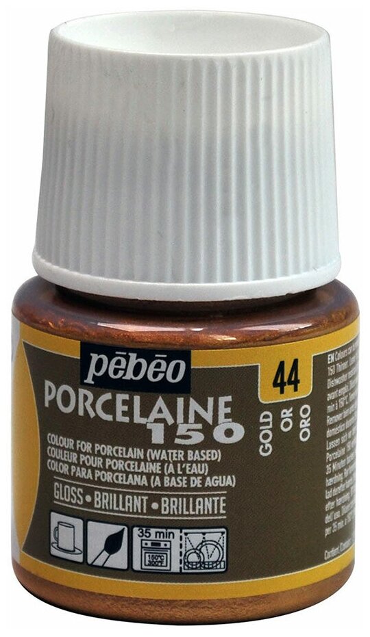 Краски и контуры по стеклу и керамике PEBEO Краска по фарфору и керамике под обжиг глянцевая Porcelaine 150 45 мл 024-044 под золото