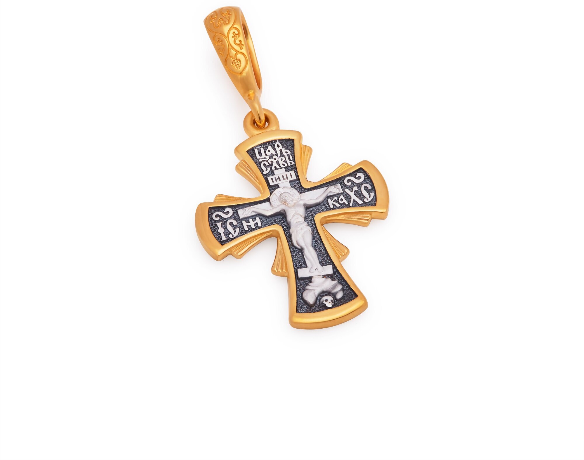 Крестик, серебро, 925 проба, золочение, чернение