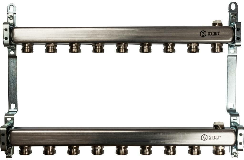 Коллектор из нержавеющей стали без расходомеров STOUT, 9 выходов 3/4" Италия Оригинал