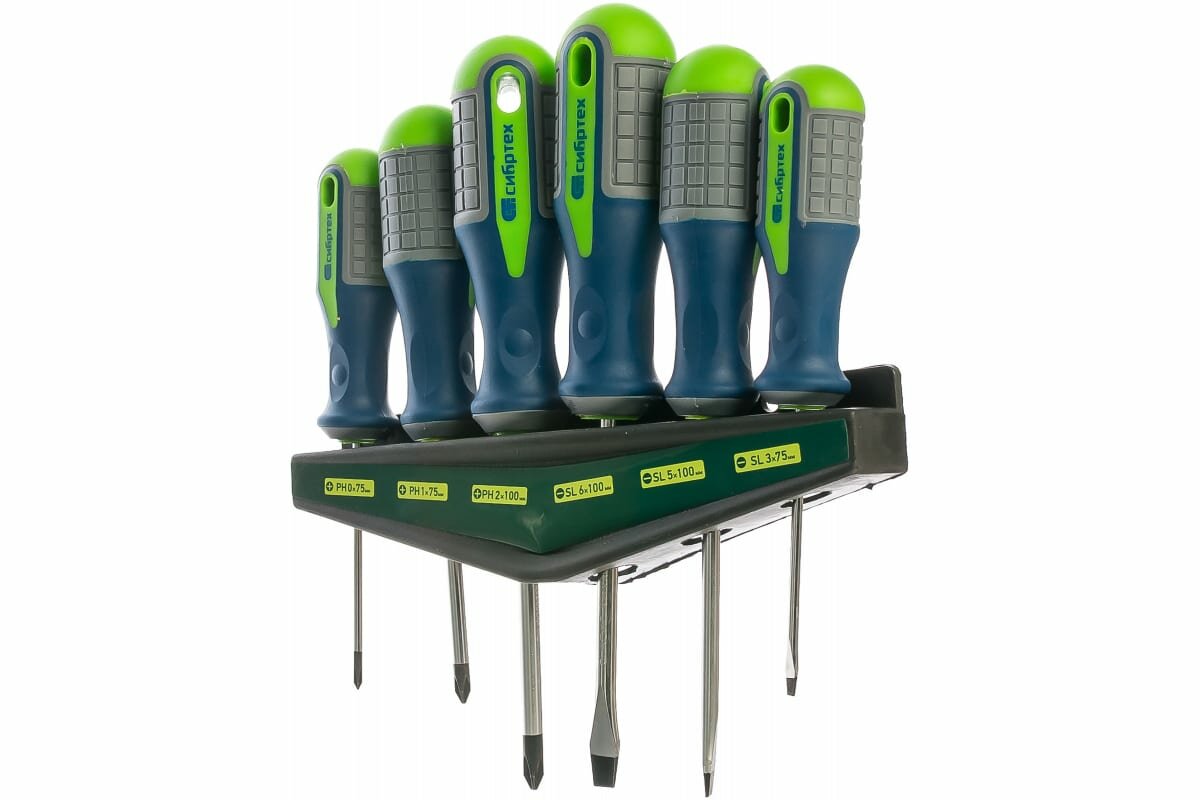 Набор отверток на полке, 6 шт, PH + SL, CrV, 3к рукоятка// Сибртех 13374