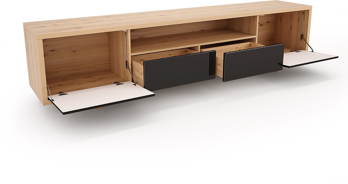 Тумба современная под телевизор Шервуд 10 Фабрика Стиль, 200x56x45см, Черный глянец