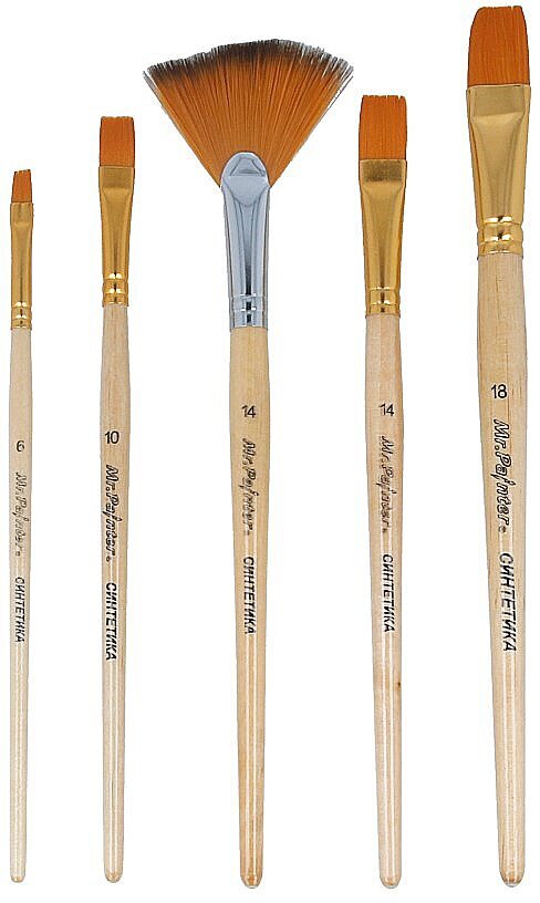 Mr.Painter Набор кистей 5 шт синтетики SBFW 01-05, ручка, №6,10,14,18 и веерная №14