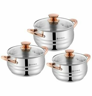 Набор кастрюль ZEIDAN Z-50657 6 предметов, серебристый/золотой