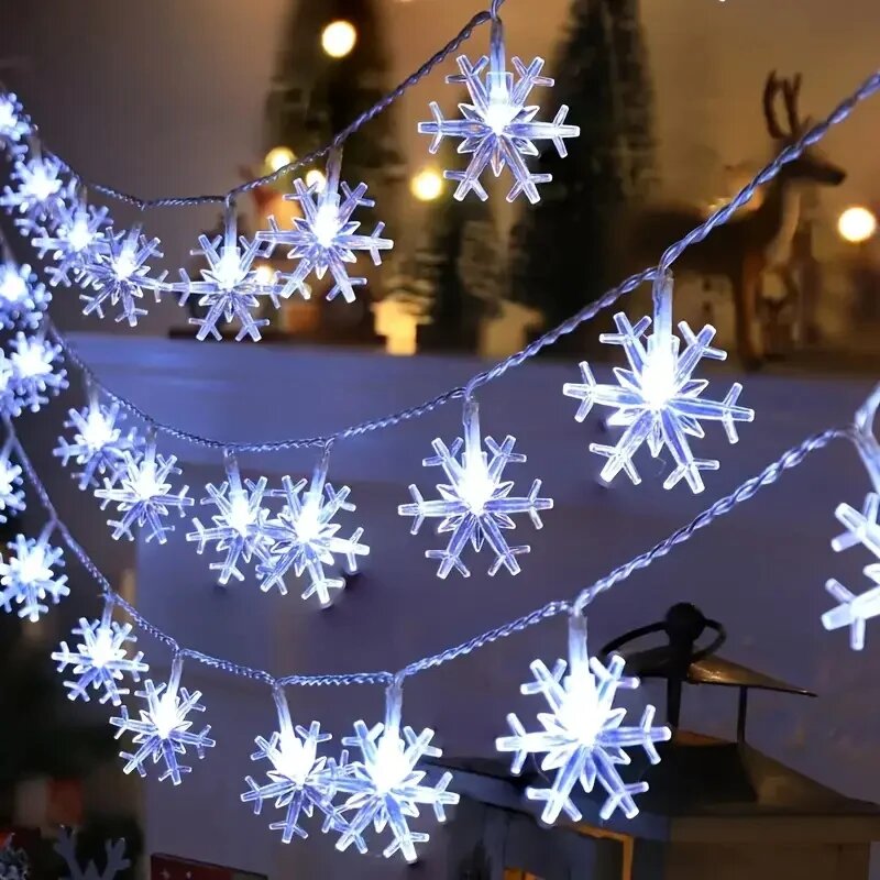 Гирлянда LED снежинка на батарейках, белый свет