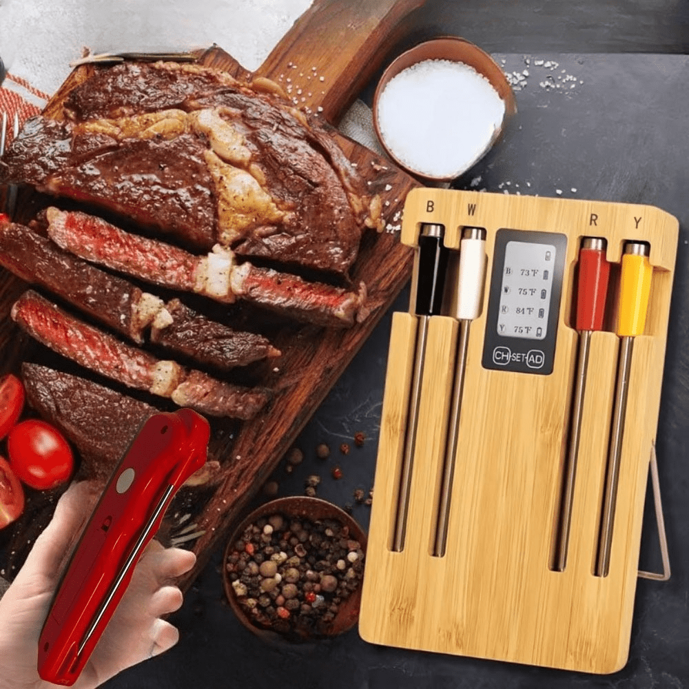 Цифровой складной термометр для мяса и готовки с LED-дисплеем, красный, магнитный для холодильника
