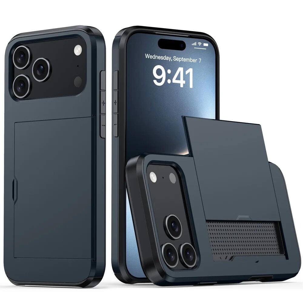Чехол для телефона Slide Wallet с слотом для кредитной карты для iPhone17 Pro, Черный, Navy Blue