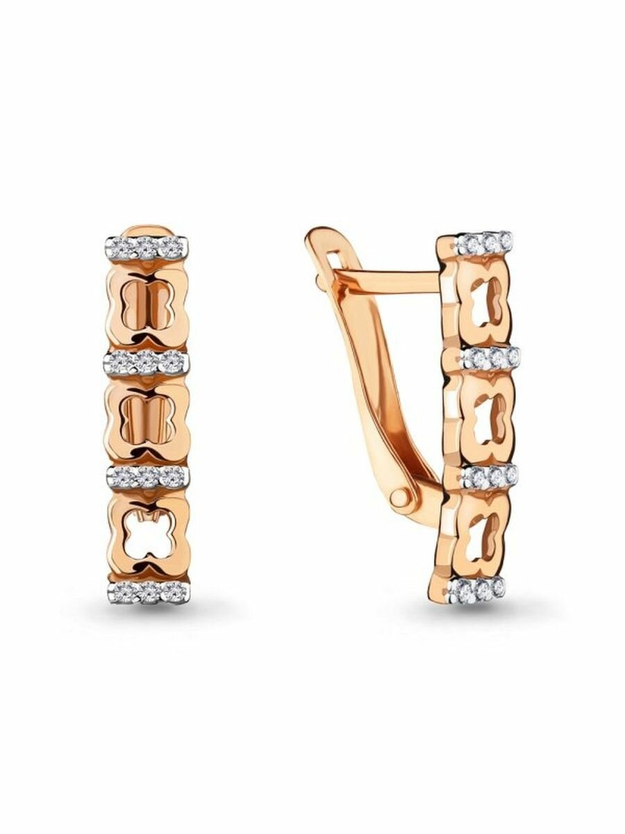 Серьги, красное золото, 375 проба, фианит