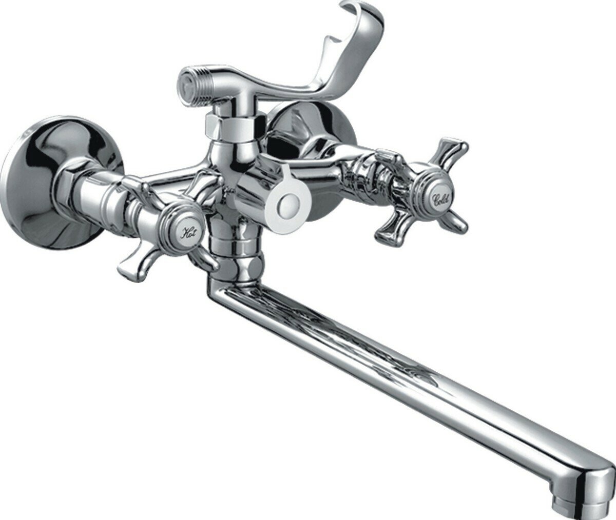 Смеситель Haiba HB2224, для ванны, двуручковый, с длинным поворотны изливом