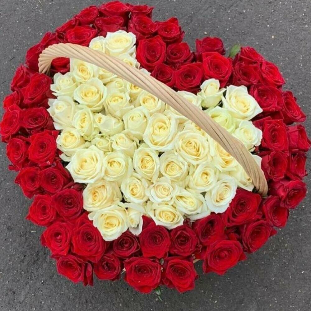Букет FLORY LOVE "101 Роза премиум", в форме сердца, 101 цветок