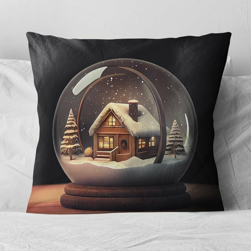 Чехол для подушки Зимний Домик 40х40 велюр