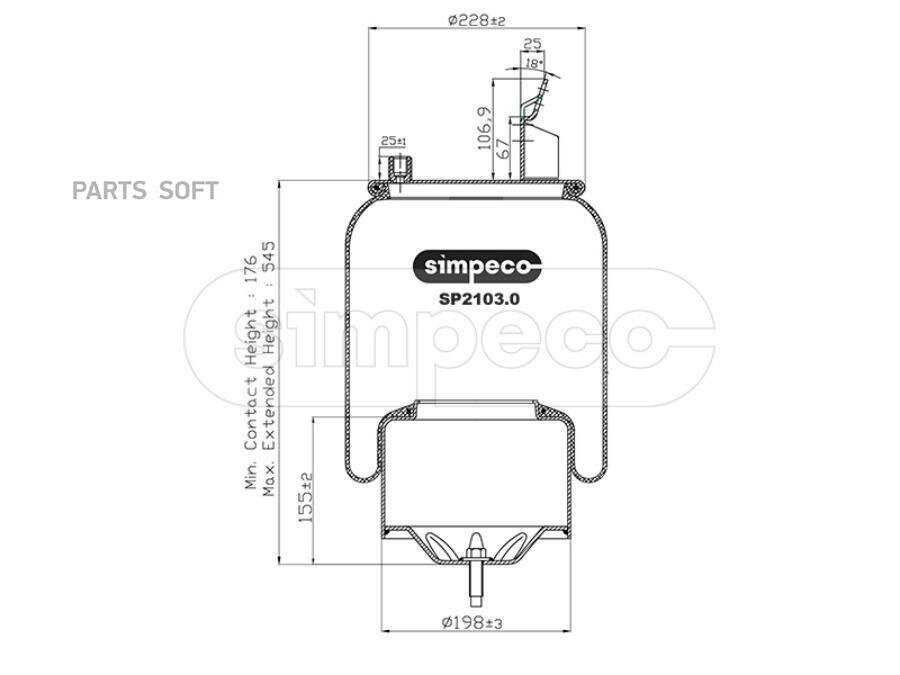 SP21030014 SIMPECO Пневморессора (со стальным стаканом) VOLVO о. н.20427804 (SP2103.0014)