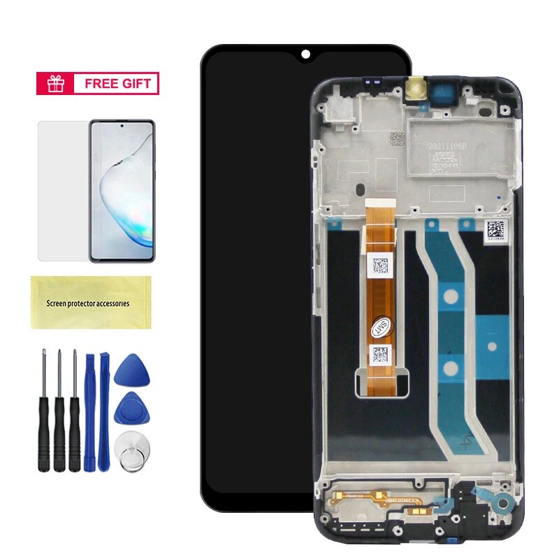 6,5-дюймовый дисплей для Oppo Realme C21Y RMX3261, RMX3263, сенсорный ЖК-дисплей с рамкой, замена ЖК-дисплея Oppo Realme-C21Y Black with Frame
