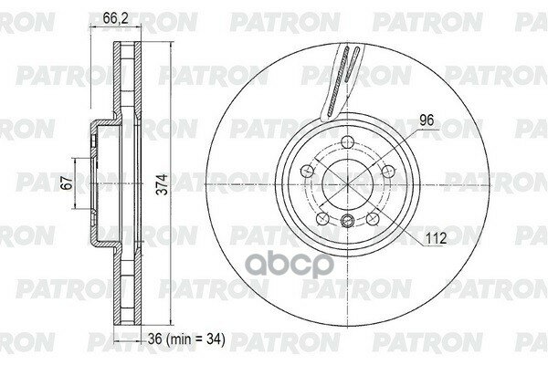 Диск тормозной пер. лев. (парный - PBD1137) BMW 3/4/5/6/7/8/X3/X5/X6/X7-series 17- (M-sport, d = 374 mm) PATRON арт. PBD1138