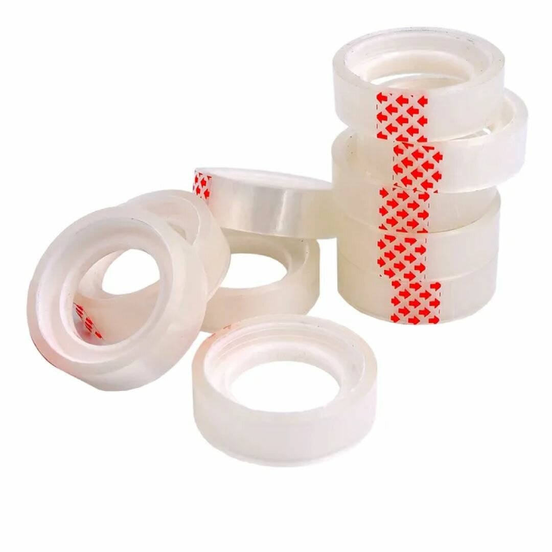 Прозрачный узкий скотч 12 мм * 10 м 12 штук для офиса / клейкая лента канцелярская узкая для школы / для диспенсера скотча