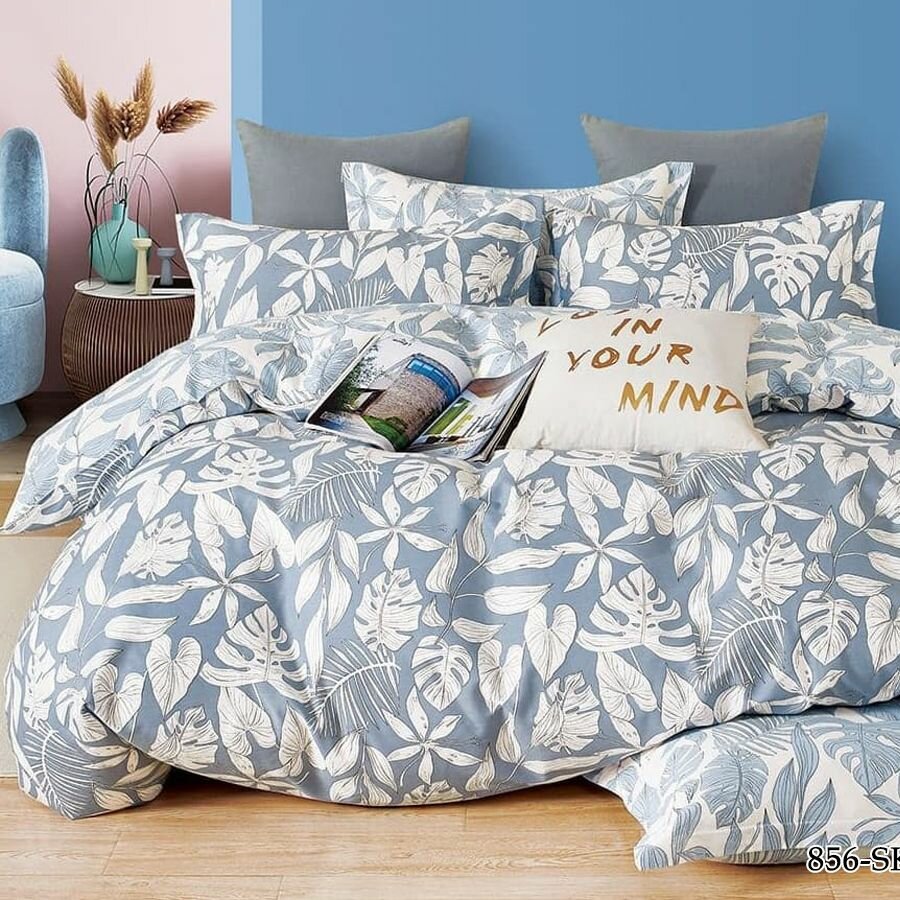 Постельное белье 1.5 спальное с листьями Cleo Satin de Luxe комплект пододеяльник на молнии сатин 100% хлопок