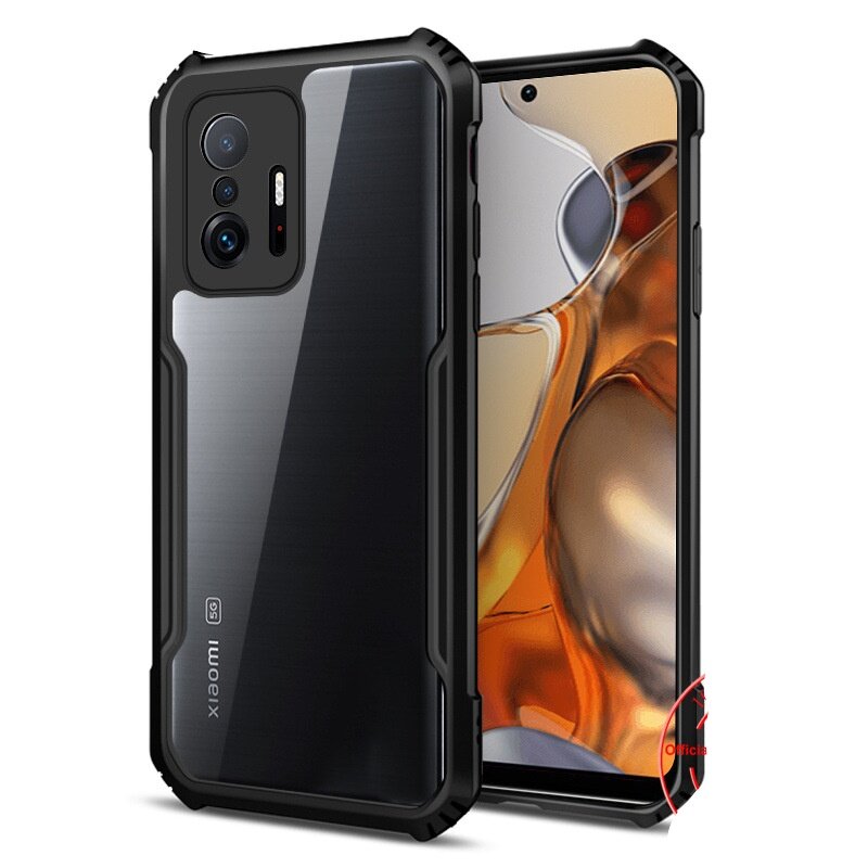 Чехол задняя панель- накладка MyPads Labbri для Xiaomi 11T / 11T Pro из качественного силикона c прозрачной пластиковой задней стенкой с черной ока.