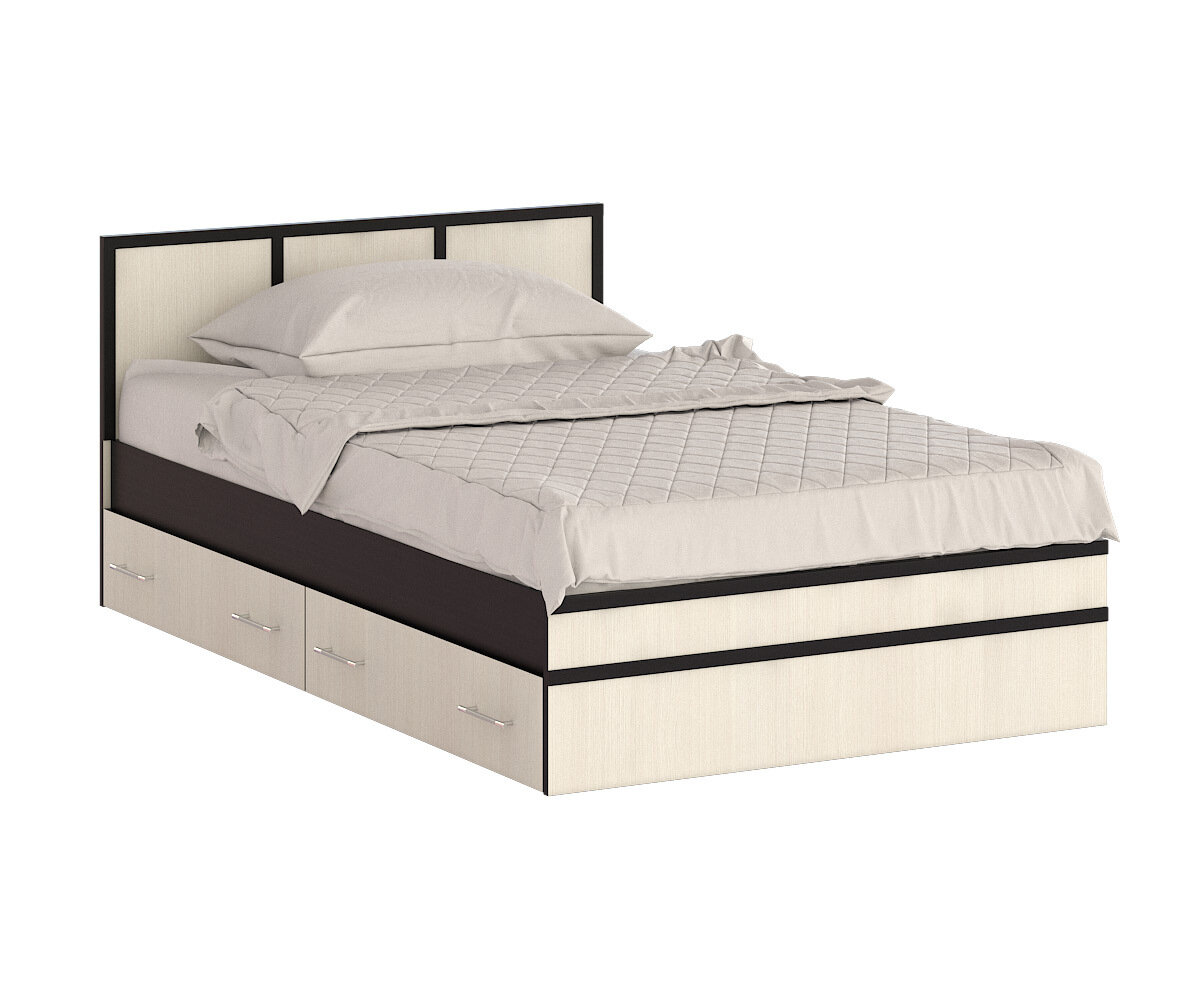 Кровать односпальная СВК Сакура с ящиками 1200, 120х200 см, цвет венге/дуб лоредо