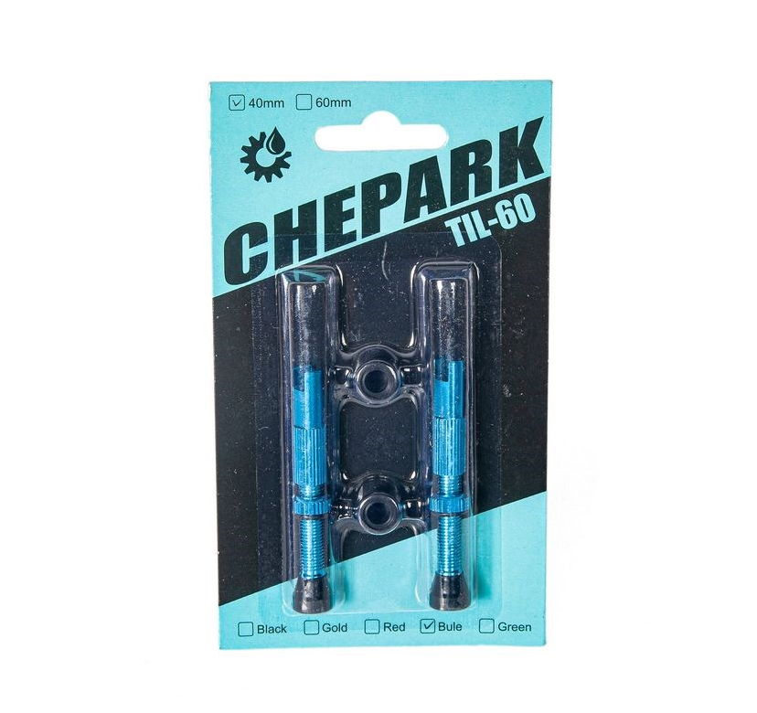 Ниппель Chepark бескамерный presta 40мм, синий анодированный (пара) TIL-60blu40