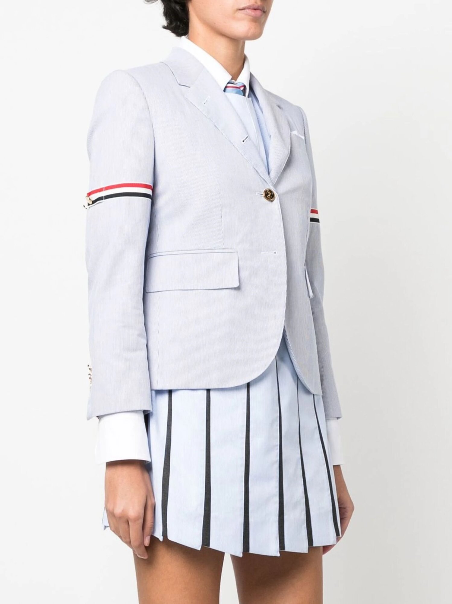 Пиджак THOM BROWNE RWB stripe single-breasted blazer, размер 40, синий — фото 1