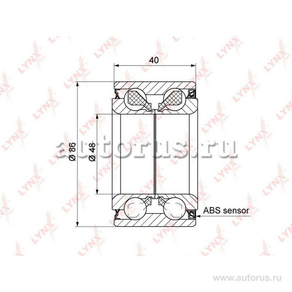 Подшипник ступицы передний (с ABS, 42x40x48x86) Lynxauto WB-1392