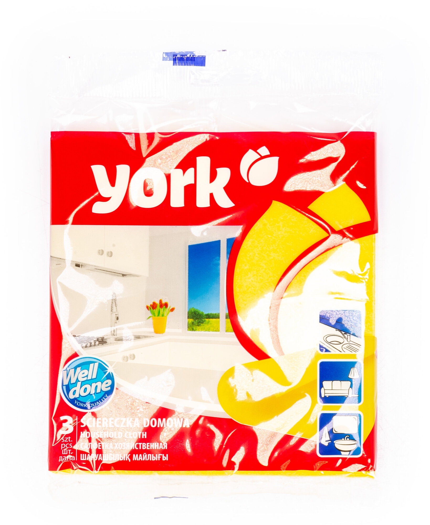 Салфетки для уборки York / Йорк универсальные с антистатическими свойствами, вискоза, желтый 35х35см, в упаковке 3шт. / товары для дома