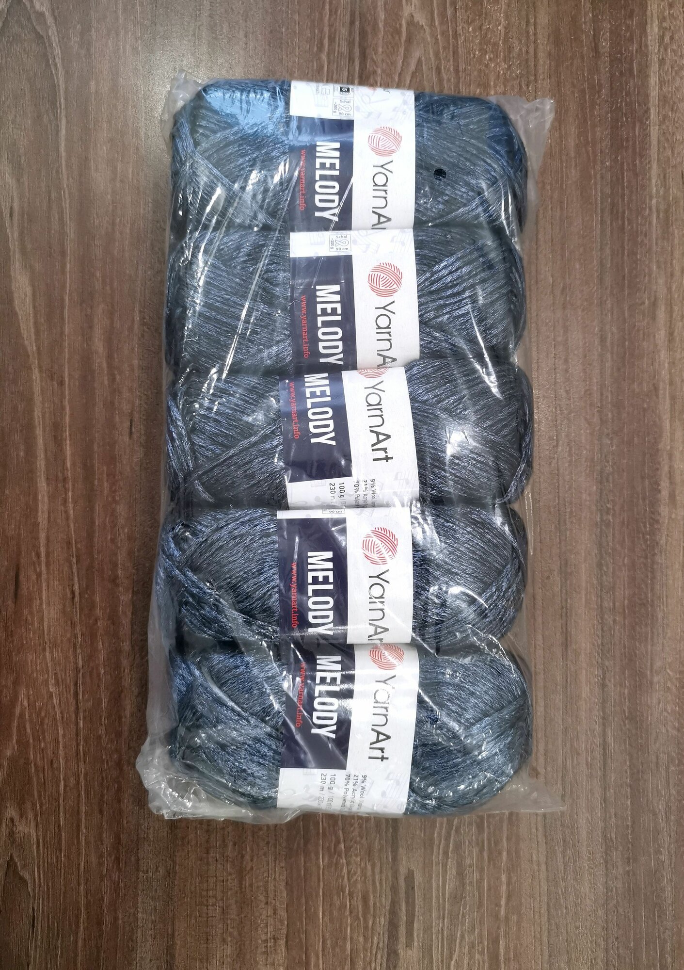 Пряжа Мелоди (Melody) упаковка 5 мотков 100 г. 230 м. 9% шерсть 21% акрил 70% полиамид 100 г. 230 м. цвет 884 джинс