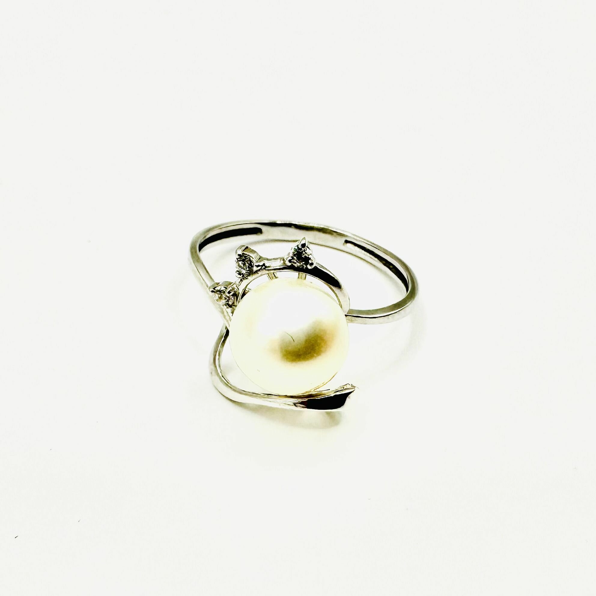 Кольцо тонкое, серебро, 925 проба, родирование, жемчуг