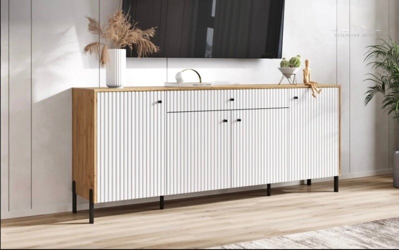 Комод МДФ "Оливия", 2 метра. МДФ дуб крафт, золотой/белый, софт