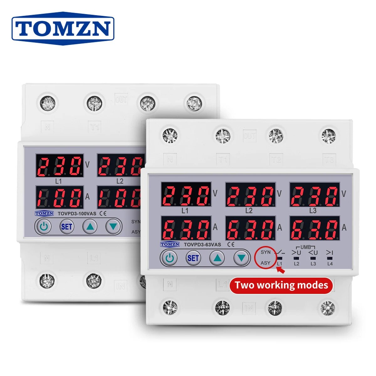 Реле защиты напряжения TOMZN TOVPD3-100VAS 63A 3X220V