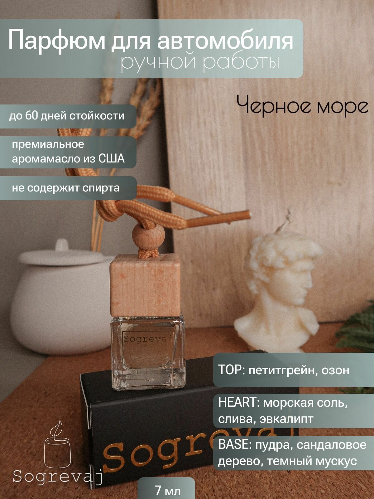 Ароматизатор для автомобиля с ароматом "Черное море", автопарфюм 7 мл