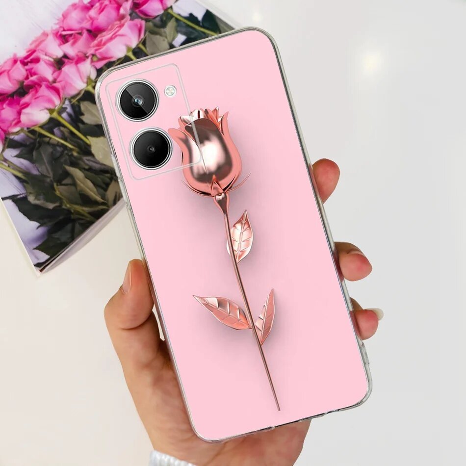 Чехол для Realme 10, чехол Realme 10 4G RMX 3630, элегантный узор, мягкий силиконовый Розовый, 686