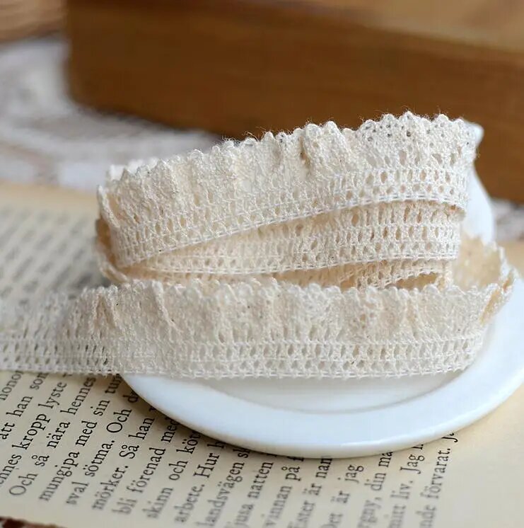 Кружевная бейка FINEFANTESYER бежевая 100% хлопок 5 метров 1.7 см