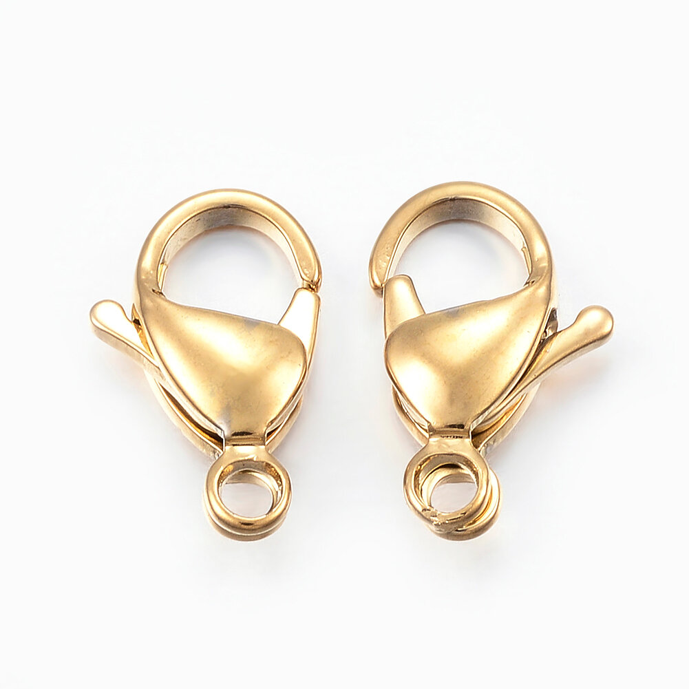 Застежка, 13х7мм, карабин, базовый материал - нержавеющая сталь, золотистого цвета, 10 шт.