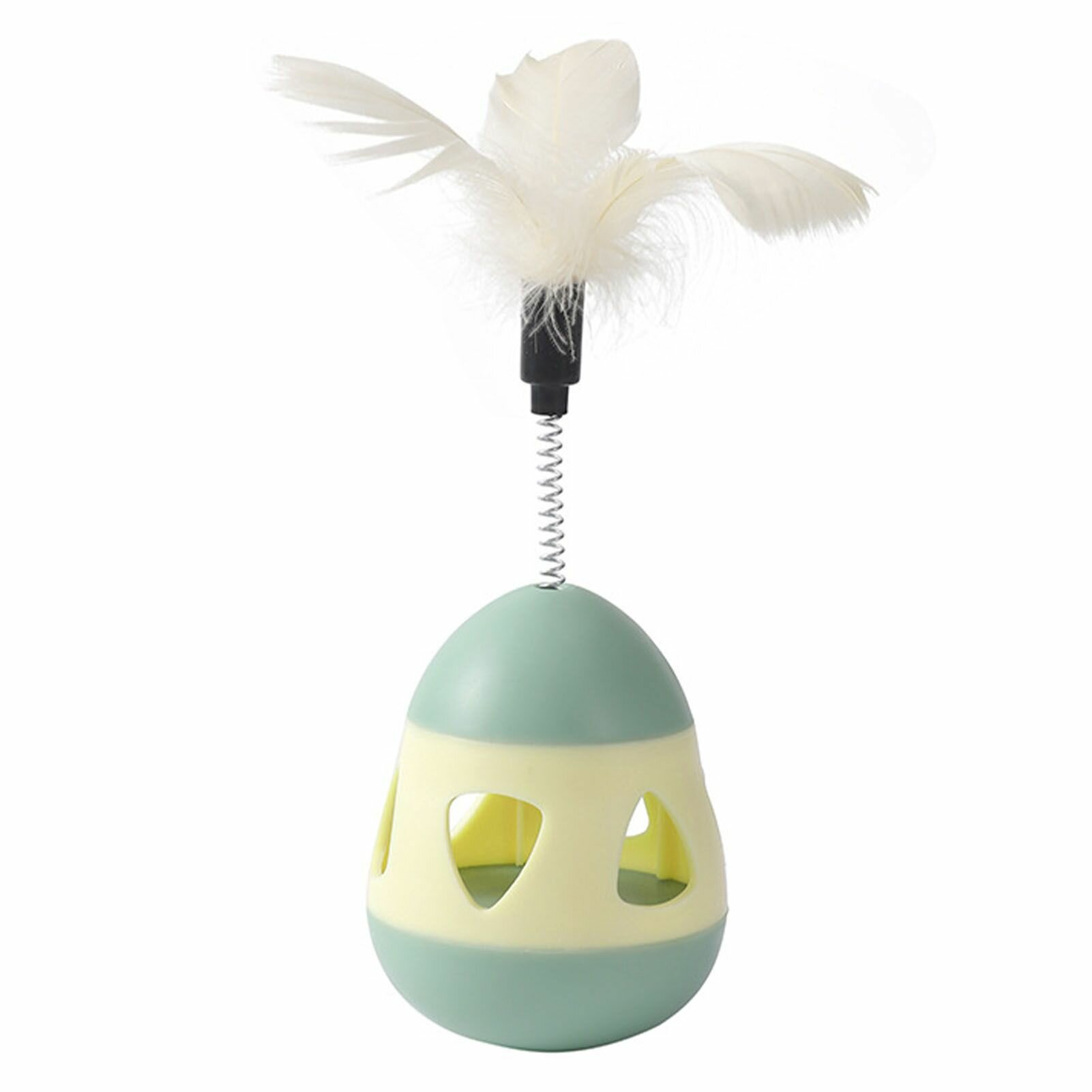 Диспенсер для лакомств для кошек, игрушка с перьями, интерактивная защита от опрокидывания, медленная кормушка для кошек, шарик-головоломка, желтый, зеленый
