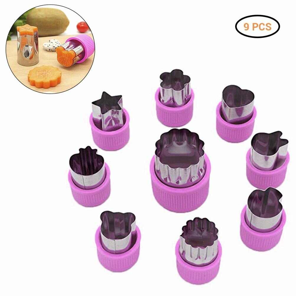 Набор форм для нарезки овощей и фруктов из нержавеющей стали, 9 предметов с защитными ручками для украшения блюд