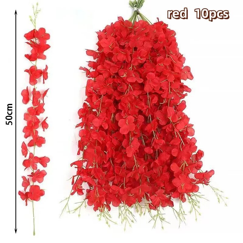 Искусственные цветы глицинии, гирлянда, 12 шт. Красный, red