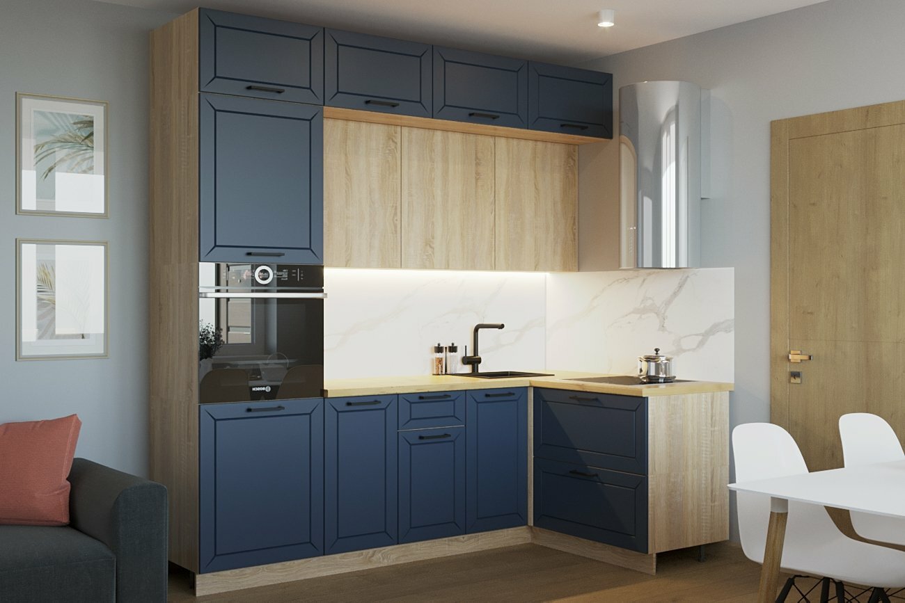 Кухонный угловой гарнитур Океания Кристалл, 2400х1200 мм, фасады МДФ