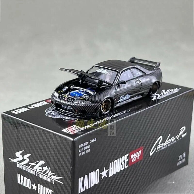 Машинка KAIDO HOUSE Mini Gt 1/64 KHMG116 Nissan Skyline GTR R33 Active Carbon R Die-cast Alloy Car Model Collection Gift TJ