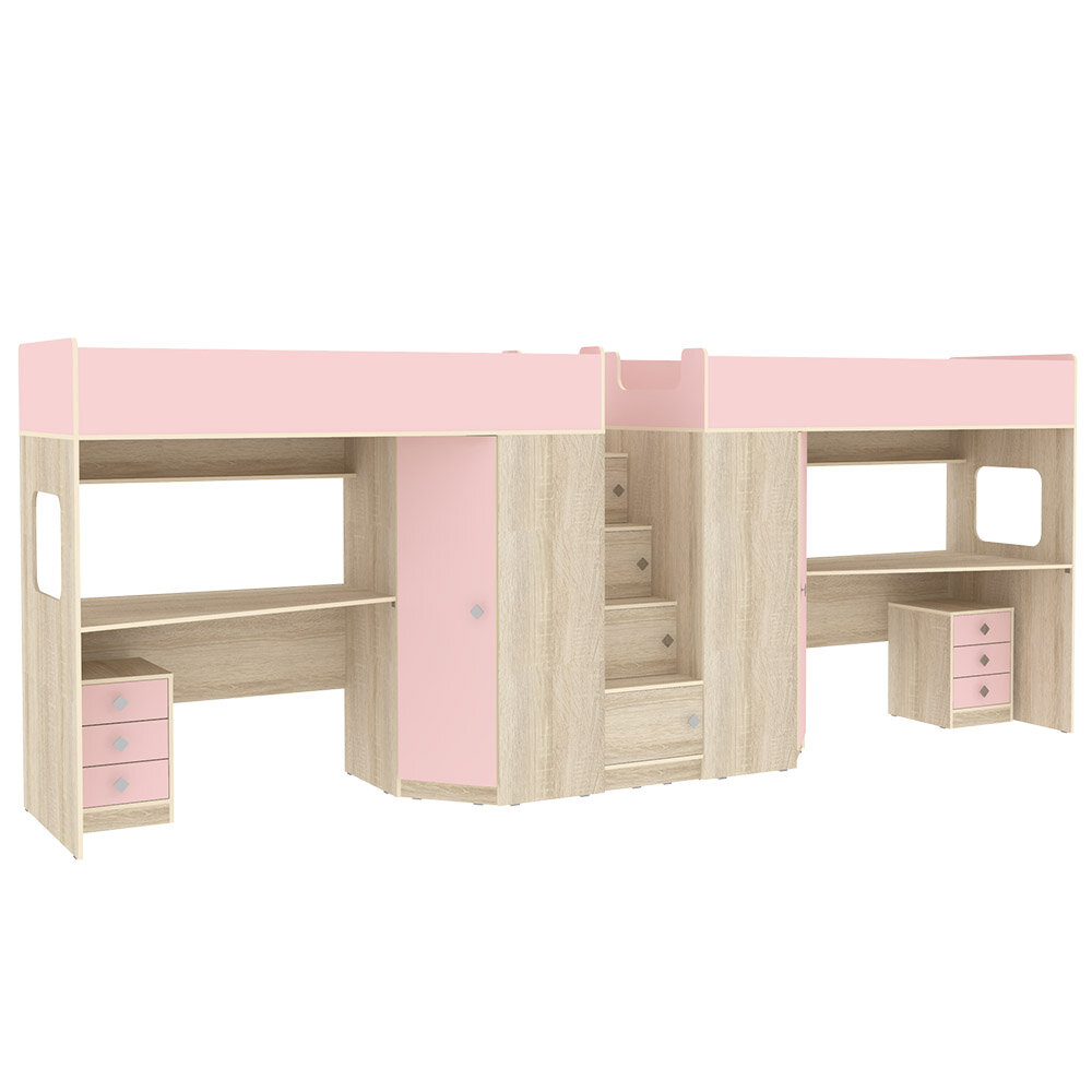 Двухъярусная кровать Л-BB604-604 с тумбами 80х190 Дуб Сонома Розовый