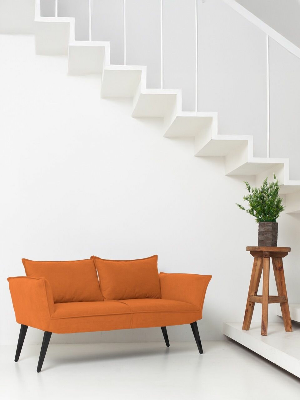 Диван CITYHD Неаполь, двухместный, оранжевый, обивка велюр, на ножках